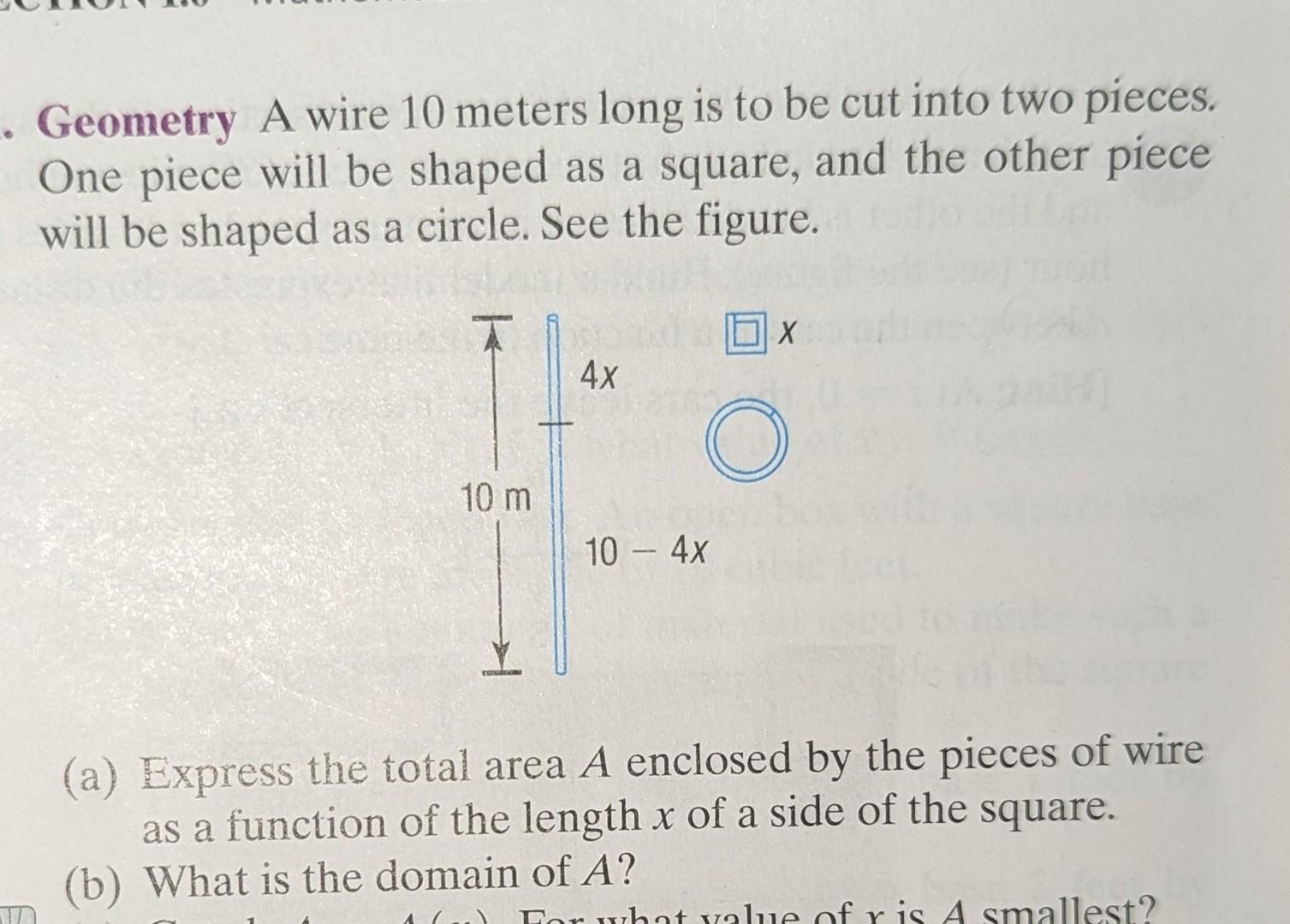 Solved Geometry A wire 10 meters long is to be cut into two | Chegg.com