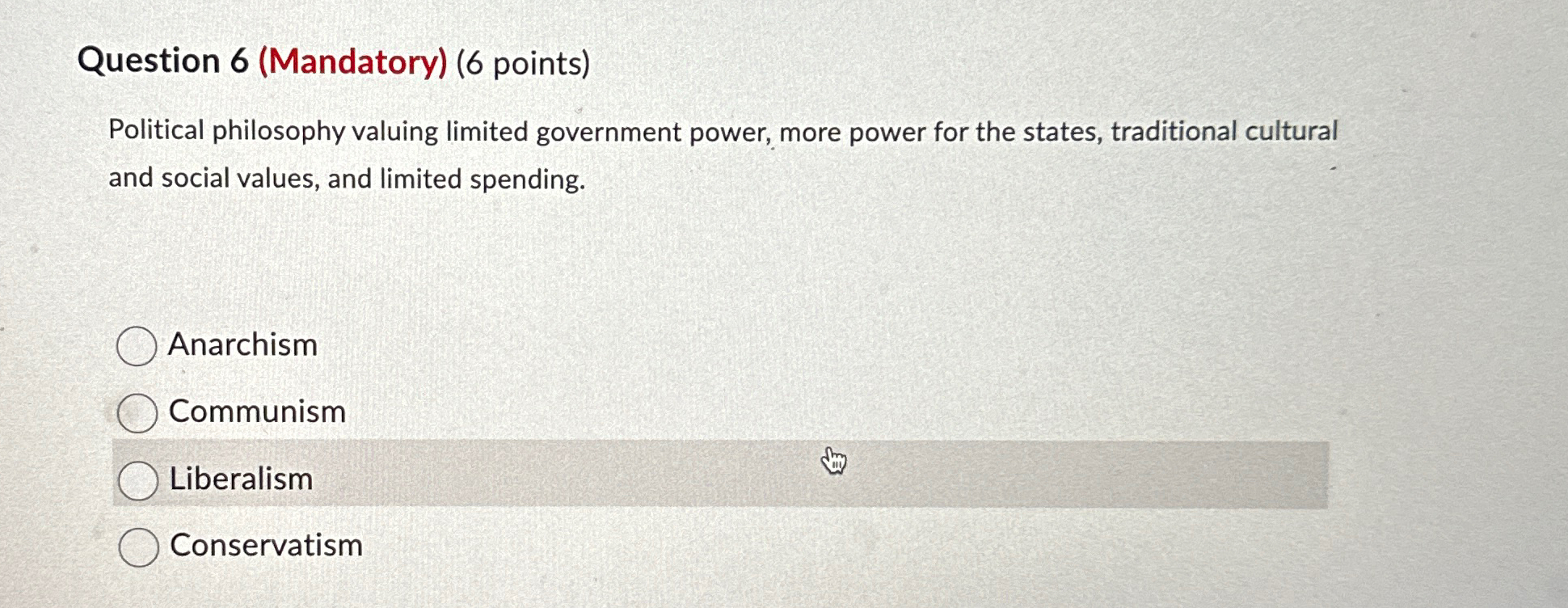 Solved Political philosophy valuing limited government | Chegg.com