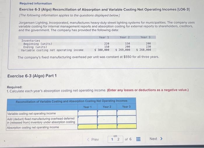 Solved Required information Exercise 6-3 (Algo) | Chegg.com