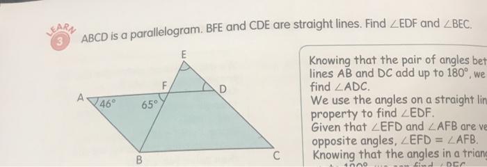 Solved ABCD is a parallelogram. BFE and CDE are straight | Chegg.com
