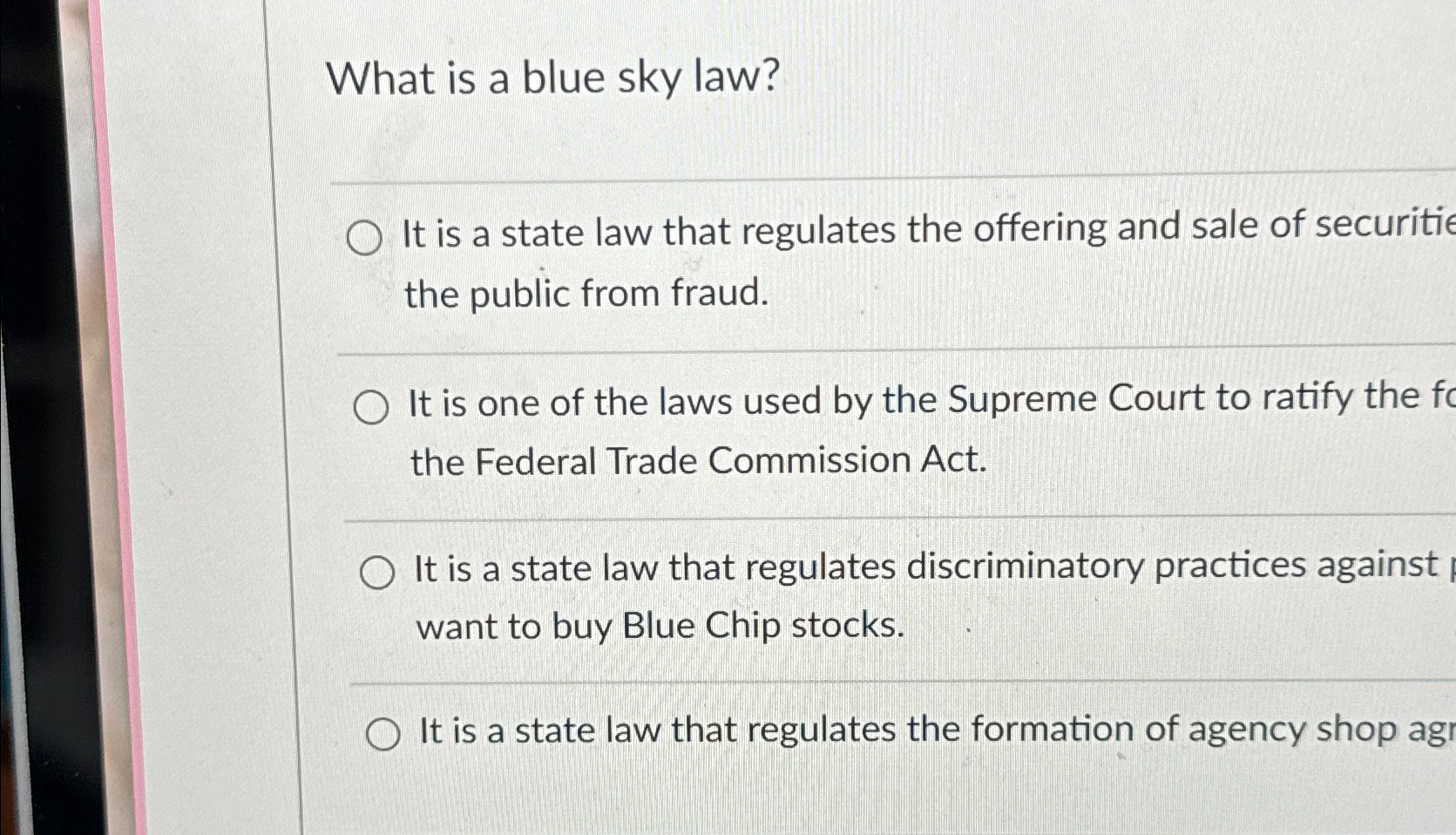 Solved What is a blue sky law?It is a state law that | Chegg.com