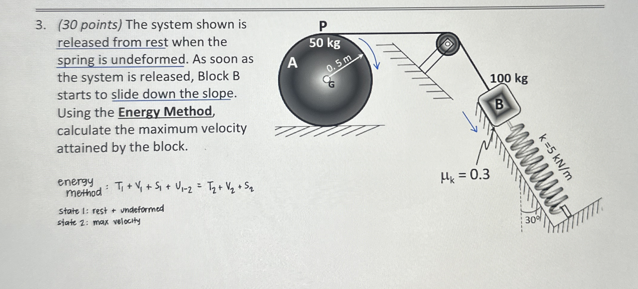 Solved (30 ﻿points) ﻿The system shown is released from rest | Chegg.com