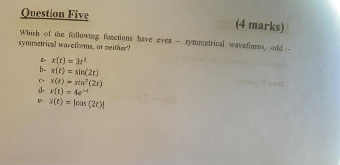 Solved Which of the following functions have even - | Chegg.com