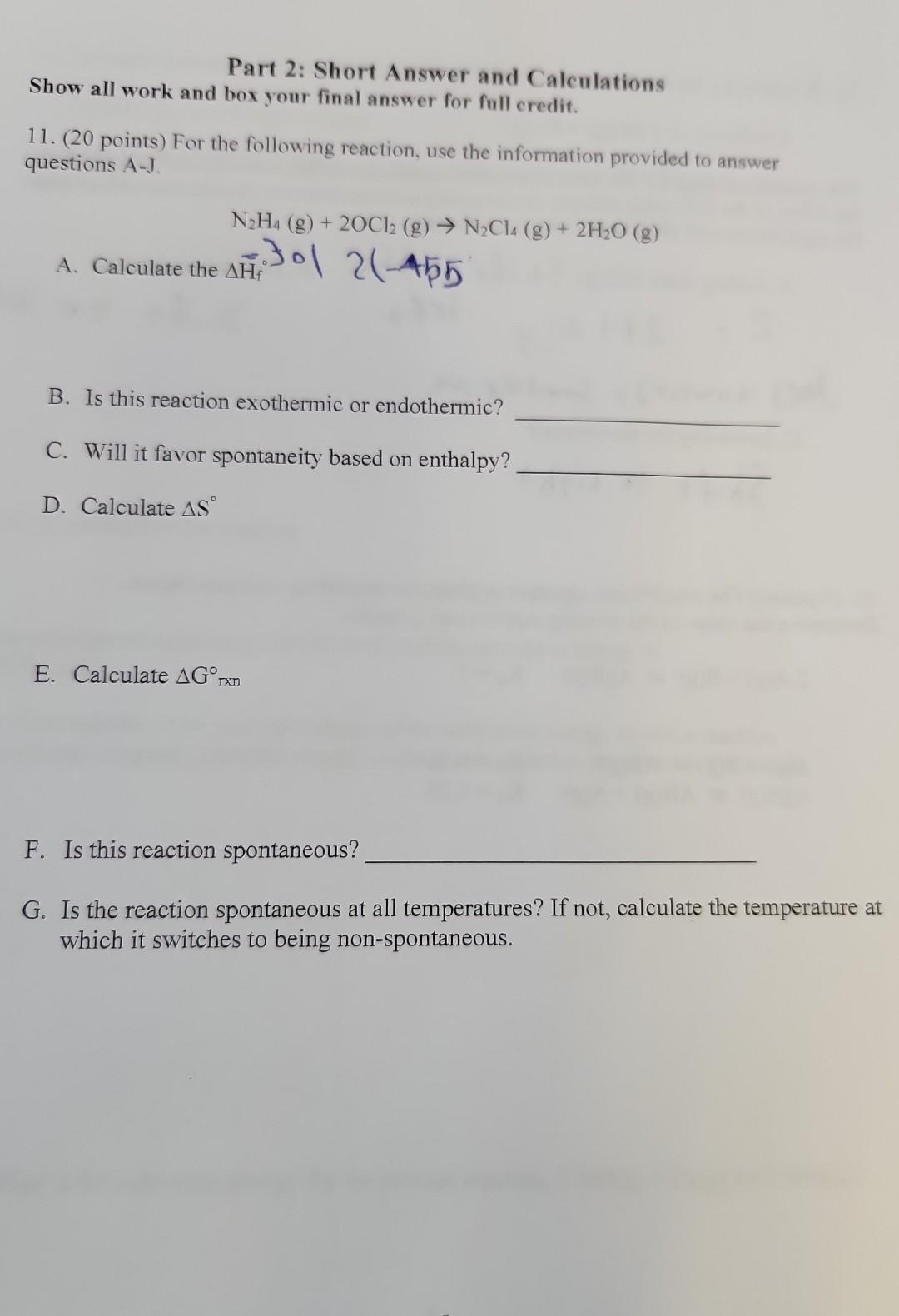 Solved Part 2: Short Answer and Calculations Show all work | Chegg.com