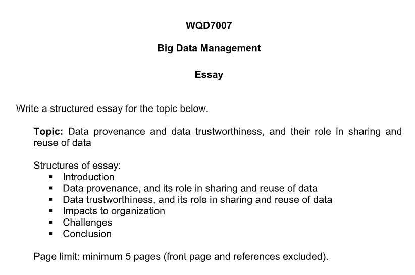 Solved WQD7007 Big Data Management Essay Write a structured | Chegg.com