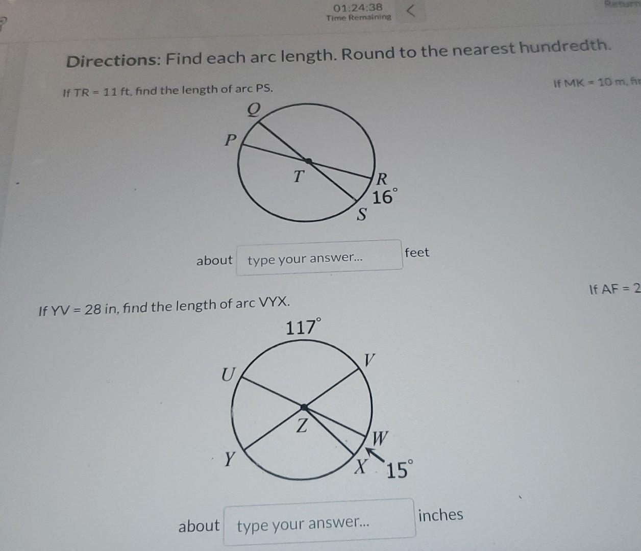 Solved Directions: Find each arc length. Round to the | Chegg.com