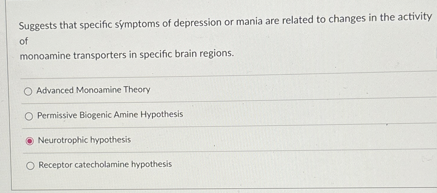 Solved Suggests that specific symptoms of depression or | Chegg.com