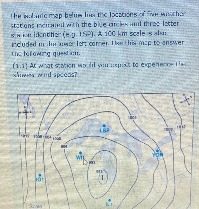 Solved The isobaric map below has the locations of five | Chegg.com
