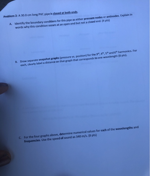 Solved Problem 2: A 30.0 cm long PVC pipe is closed at both | Chegg.com