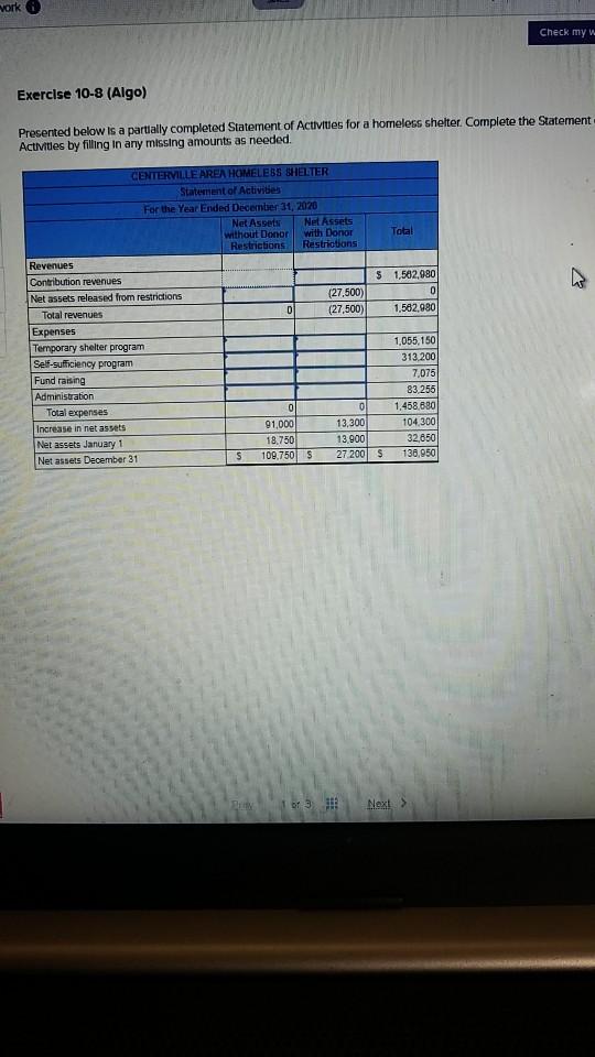Solved vork Check my Exercise 10-8 (Algo) Presented below is | Chegg.com