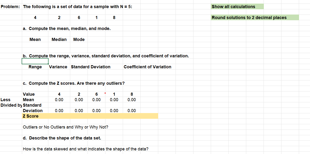 Solved Problem: The following is a set of data for a sample | Chegg.com