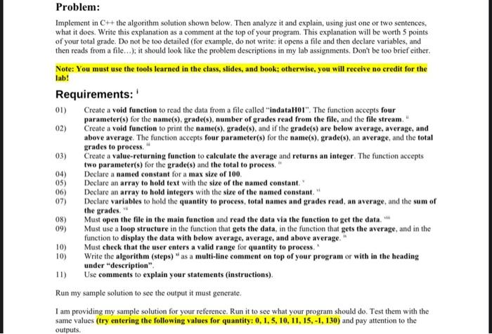 Solved Problem: Implement in C++ the algorithm solution | Chegg.com