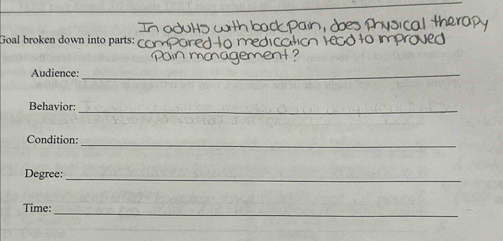 Solved In adults with back pain, does physical therapy Goal | Chegg.com