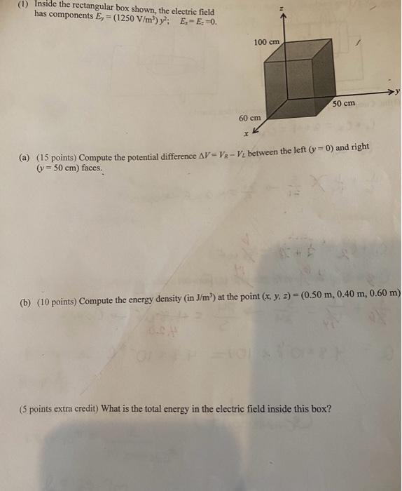 Solved (1) Inside the rectangular box shown, the electric | Chegg.com