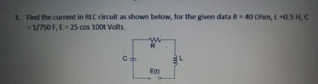 Solved 1. Find the current in RLC circuit as shown below, | Chegg.com
