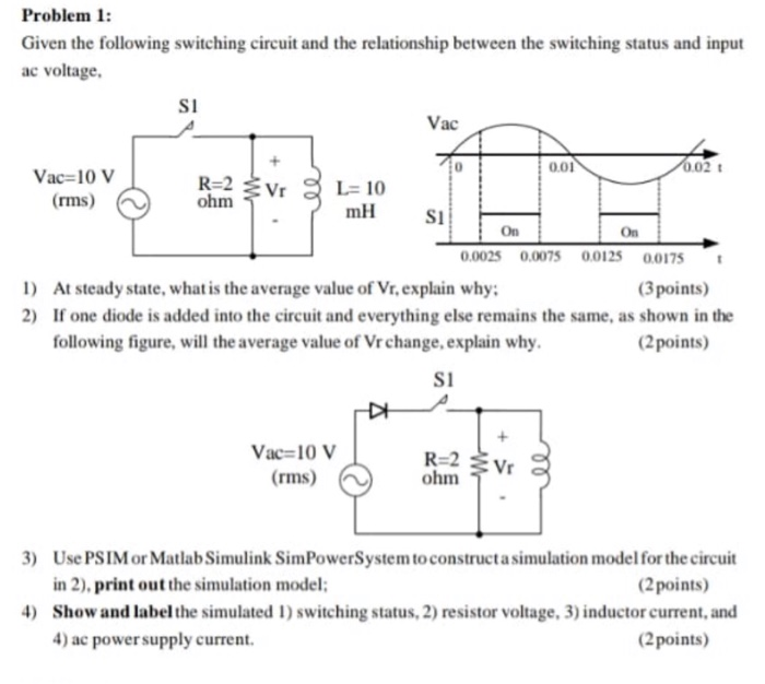Solved Problem 1: Given the following switching circuit and | Chegg.com