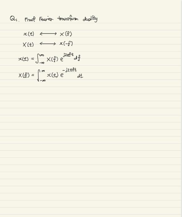 Solved Q1. Proof Fourier transform duality X(t) a X (f) X(t) | Chegg.com