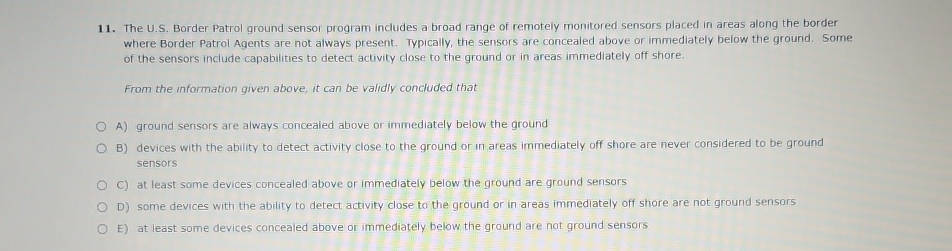 Solved The U.S. ﻿Border Patrol ground sensor program | Chegg.com