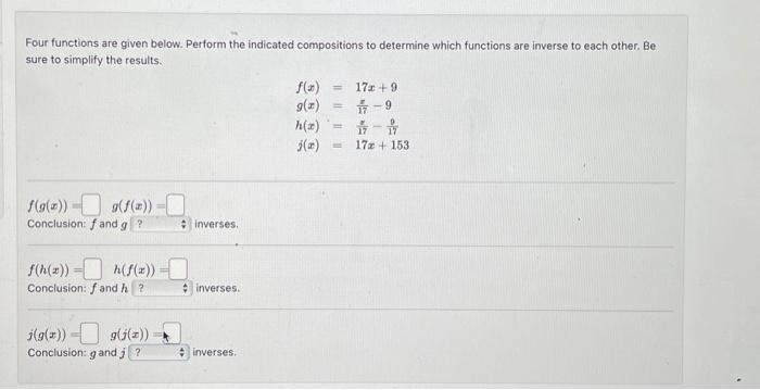 Solved Four functions are given below. Perform the indicated | Chegg.com