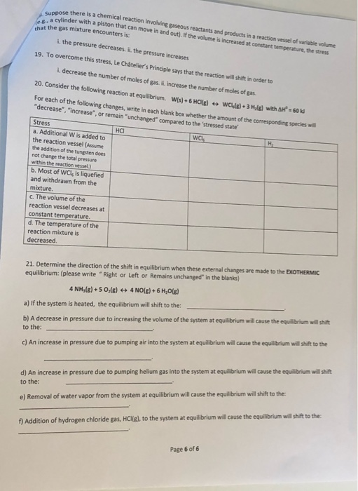 Solved ose there is a chemical reaction involving gaseous | Chegg.com