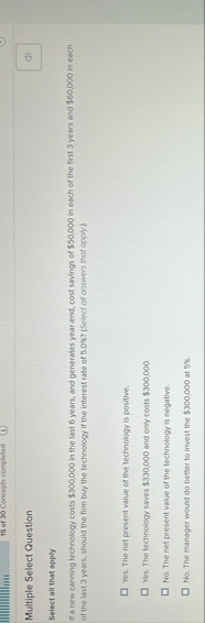 Solved is of 30 ﻿Cencepts completedMultiple Select | Chegg.com