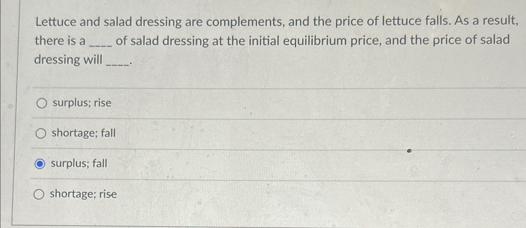 Solved Lettuce and salad dressing are complements, and the | Chegg.com