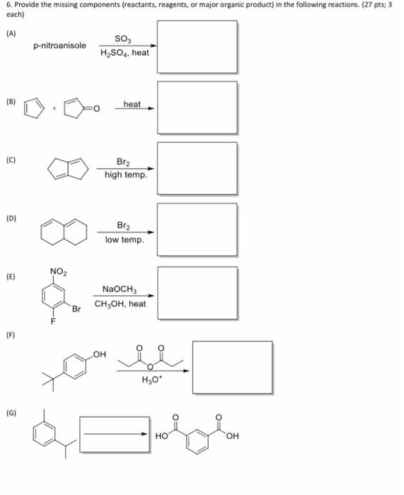 Solved 6. Provide the missing components (reactants, | Chegg.com
