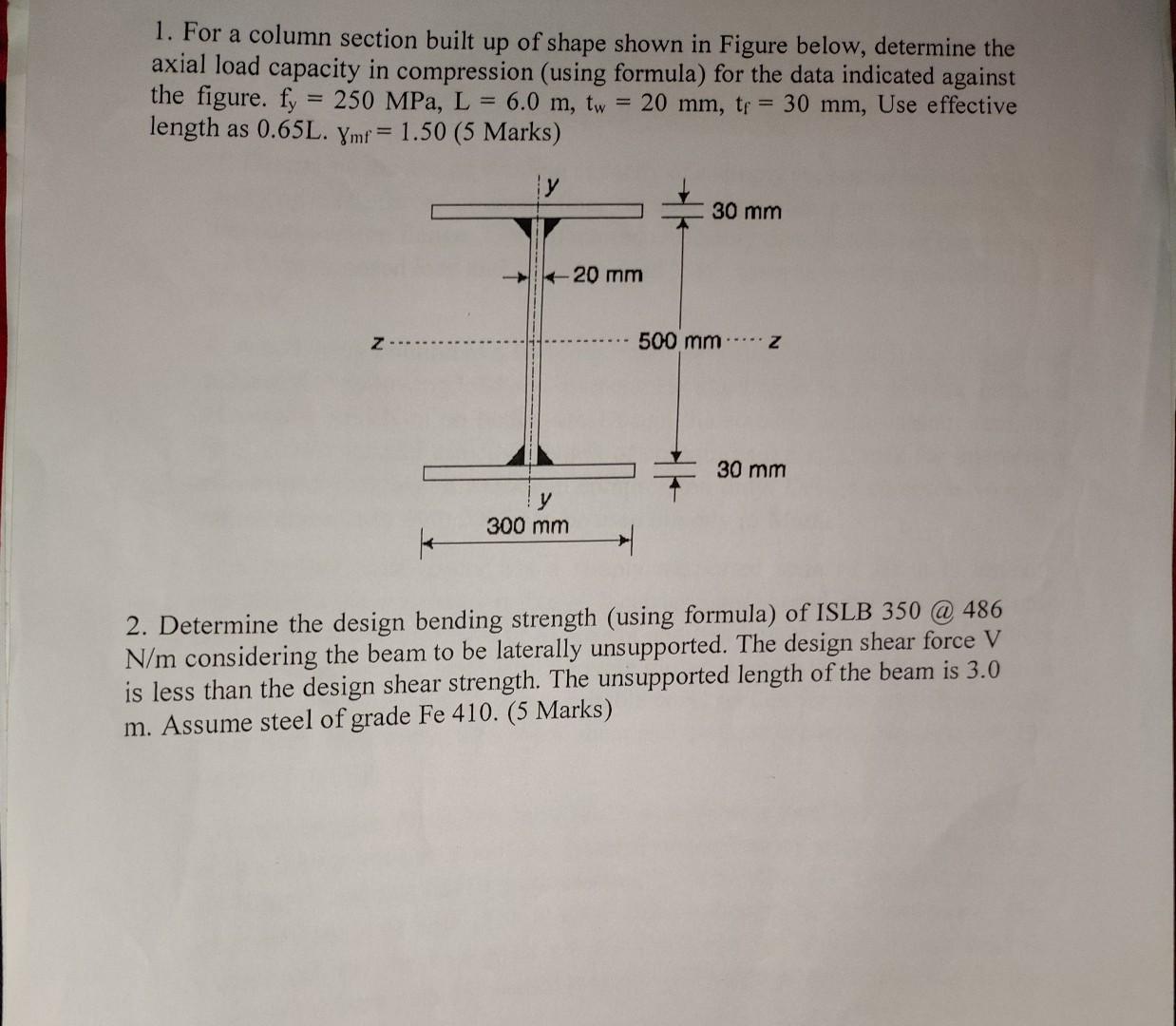 Solved 1. For a column section built up of shape shown in | Chegg.com