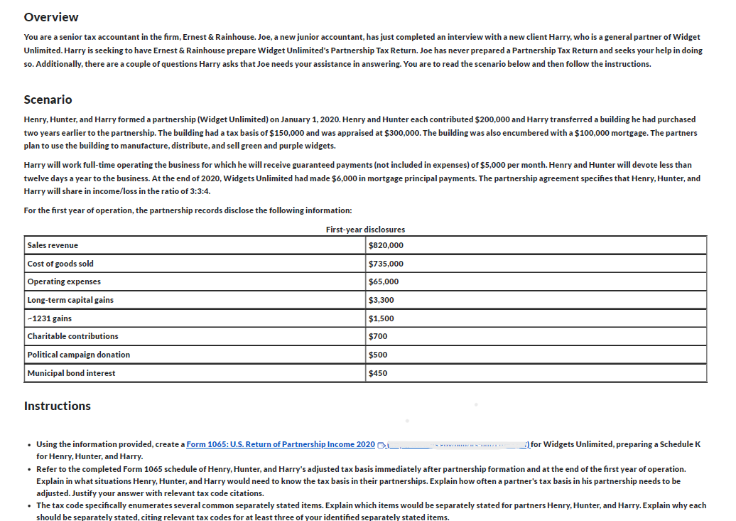 Solved **create a Form 1065: U.S. ﻿Return of Partnership | Chegg.com