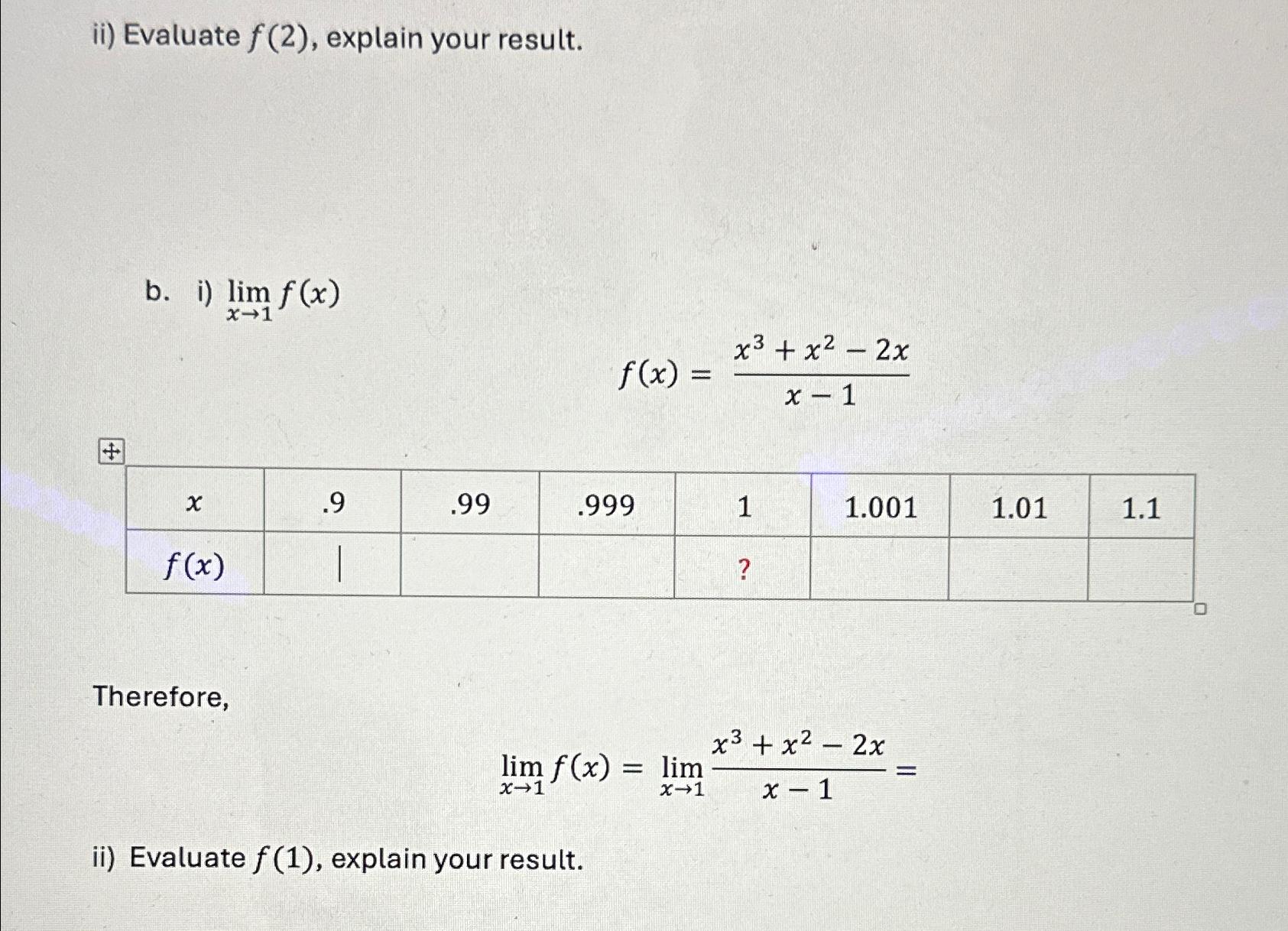 Solved ii) ﻿Evaluate f(2), ﻿explain your result.b. | Chegg.com