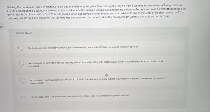 Solved Golding Corporation is based in North Carolina and | Chegg.com