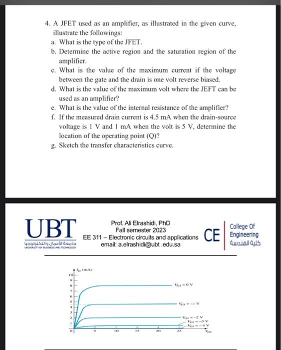 Solved 4. A JFET used as an amplifier, as illustrated in the | Chegg.com