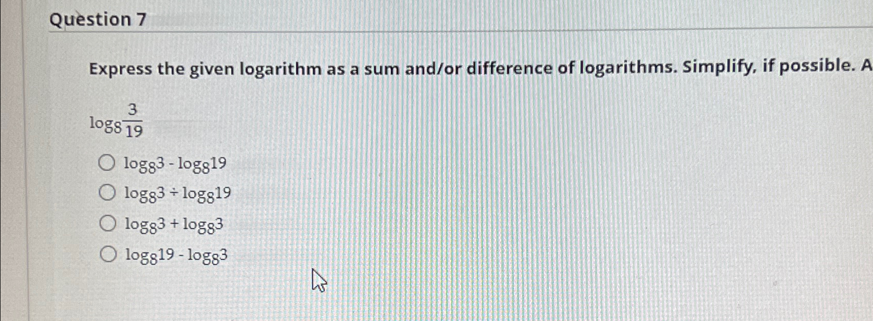 Solved Question 7Express the given logarithm as a sum and/or | Chegg.com