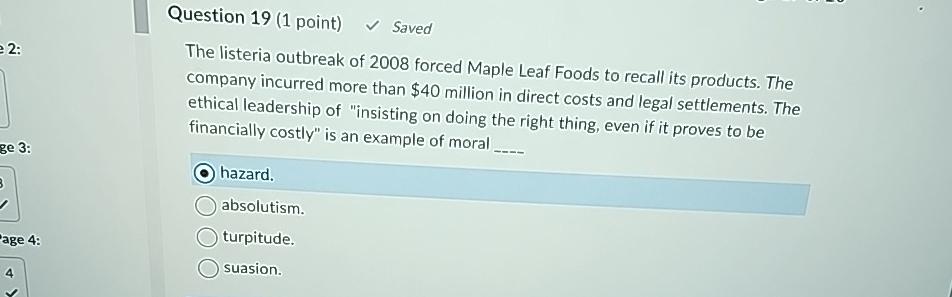 Solved Question 19 (1 ﻿point) ﻿SavedThe listeria outbreak | Chegg.com