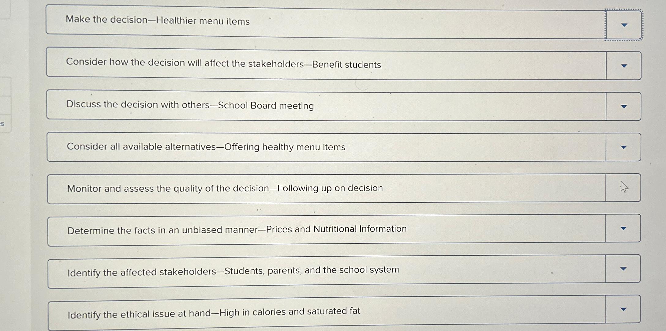 Solved Make the decision-Healthier menu itemsConsider how | Chegg.com