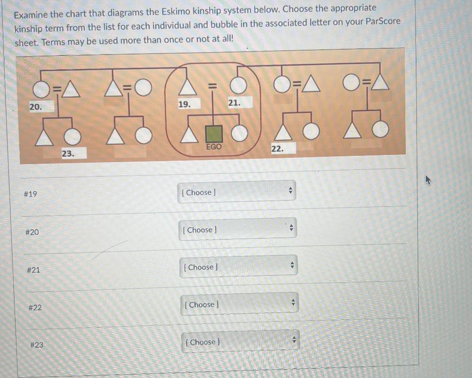Examine the chart that diagrams the Eskimo kinship | Chegg.com