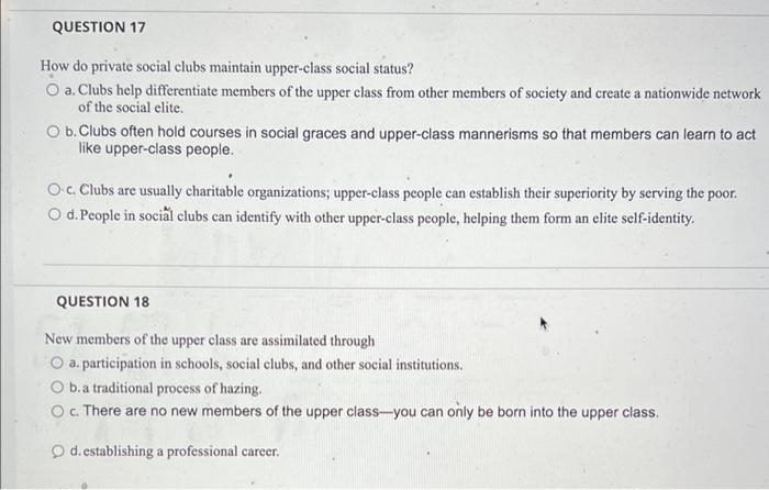 QUESTION 17 How do private social clubs maintain | Chegg.com