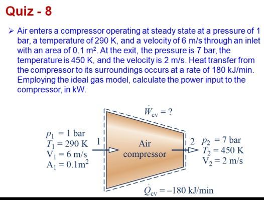 Solved Quiz - 8 Air enters a compressor operating at | Chegg.com