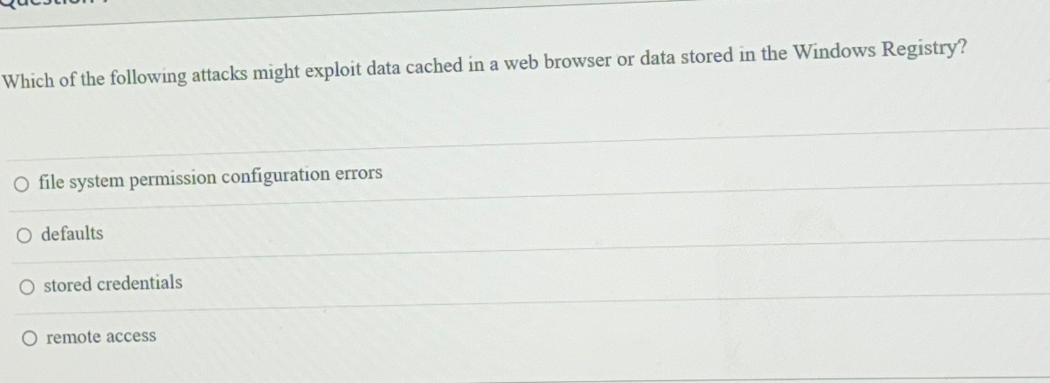 Solved Which Of The Following Attacks Might Exploit Data 