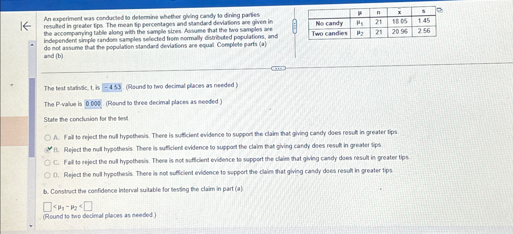 Solved An experiment was conducted to determine whether | Chegg.com