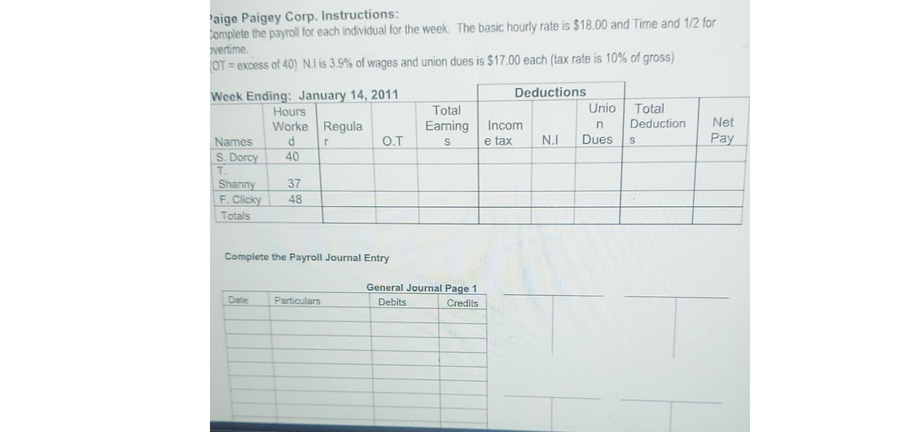 Solved 'aige Paigey Corp. Instructions:complete the payroll | Chegg.com