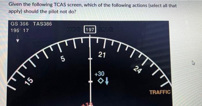 Solved Given the following TCAS screen, which of the | Chegg.com