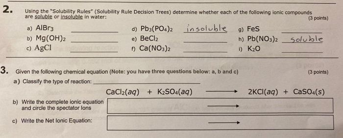 Solved 2. Using the "Solubility Rules" (Solubility Rule | Chegg.com