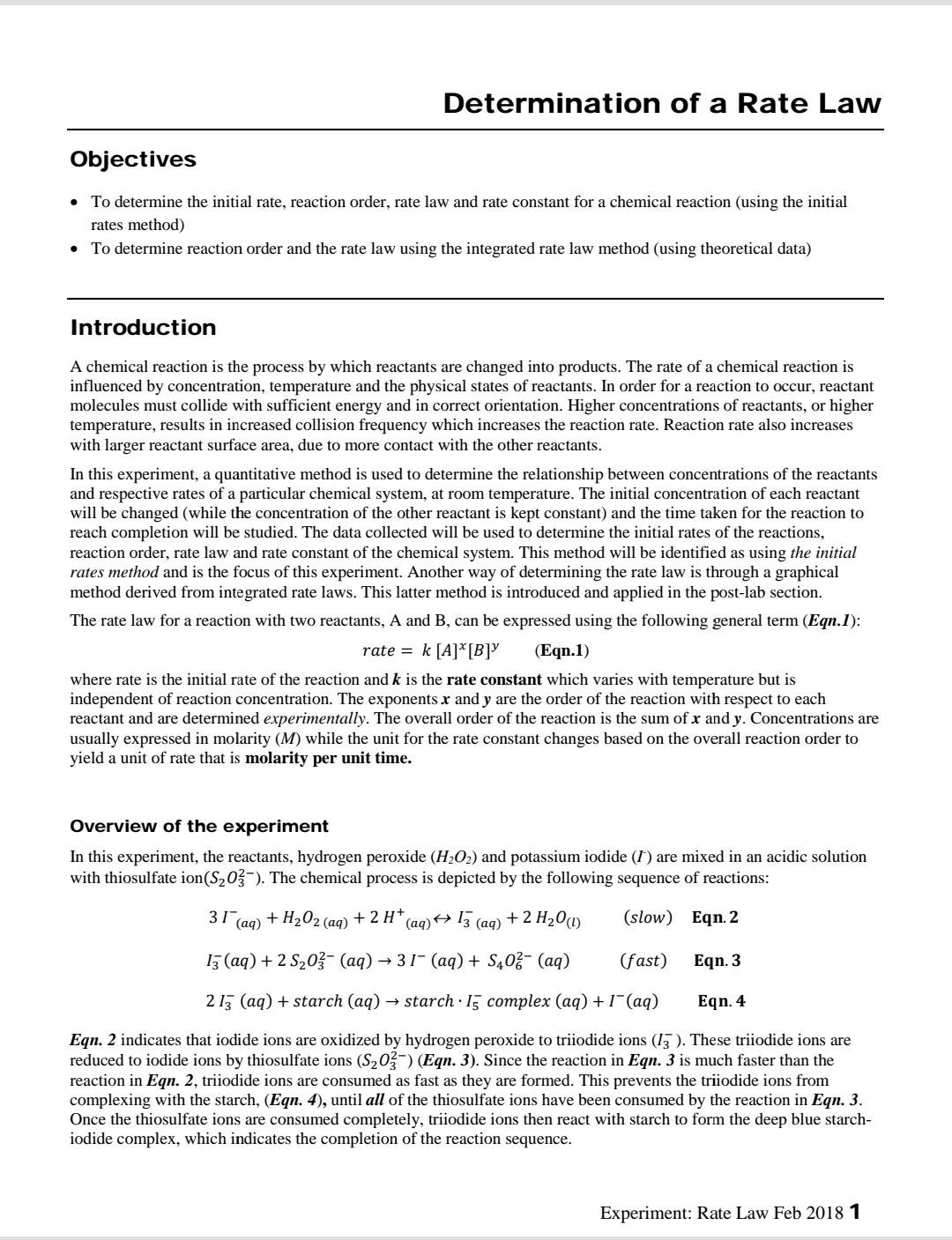 Solved Determination of a Rate Law Post Lab Exercise Date: | Chegg.com