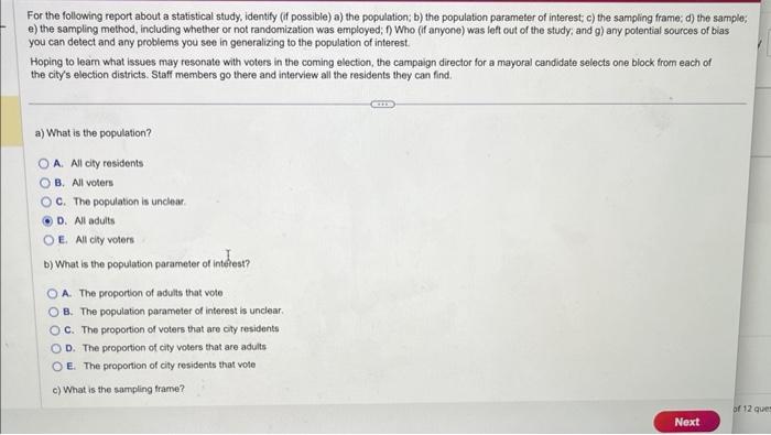 Solved For the following report about a statistical study, | Chegg.com