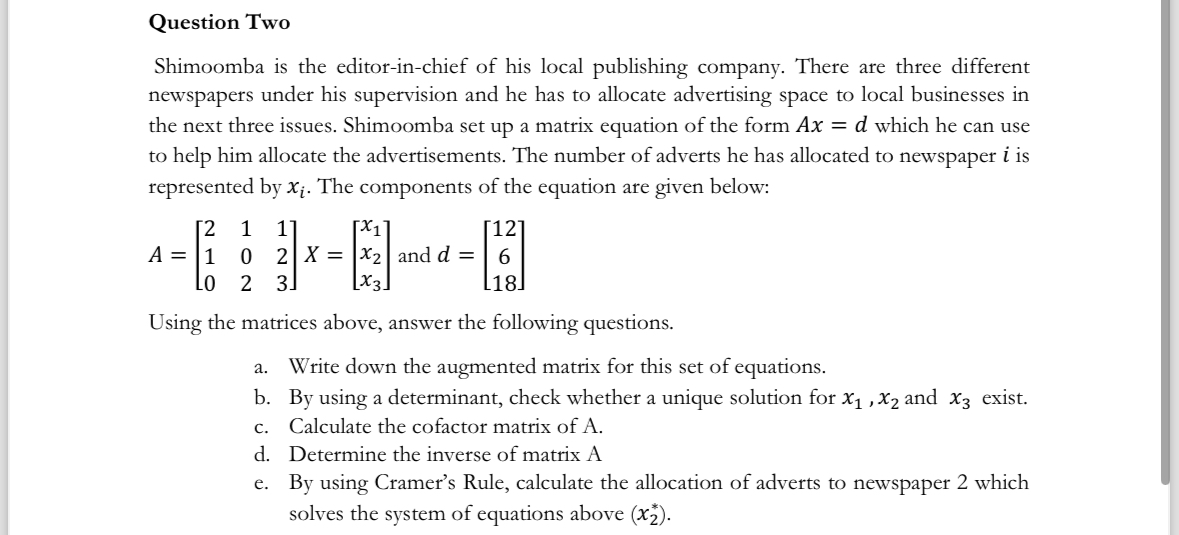 Solved Question TwoShimoomba is the editor-in-chief of his | Chegg.com