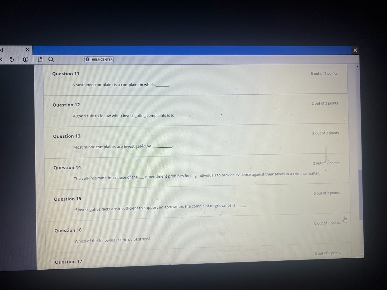 Solved Question 110 ﻿out of 2 ﻿pointsA sustained complaint | Chegg.com
