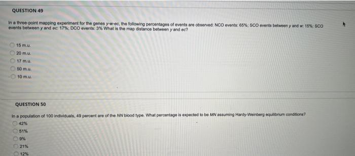 Solved QUESTION 49 In a three-point mapping experiment for | Chegg.com