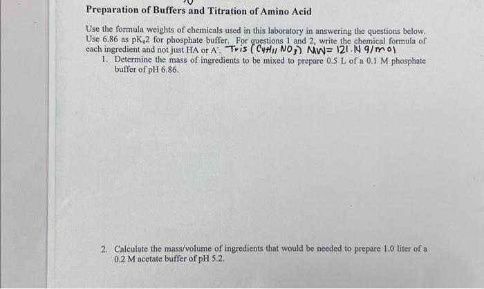 Solved Preparation of Buffers and Titration of Amino Acid | Chegg.com