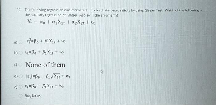 Solved 20. The following regression was estimated. To test | Chegg.com